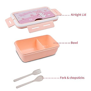 G-Ahora Versatile 2-Compartment Kitty Bento Boxes, Kitty Cat Lunch Box, Leak-Proof Lunchbox Bento Box with Utensil Set for Dining Out, Work, Picnic(LBOX Mel-B)