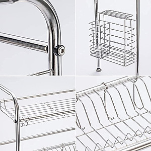 ESRADA Dish Rack Over The Sink Dish Drying Rack Stainless Steel Dish Drainer in Sink Large Dish Rack Kitchen Aid Space Saver Organizer Shelf Basket Hooks