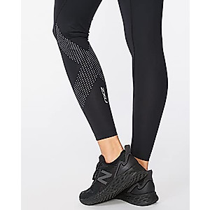 2XU Women's Mid-Rise Compression Tights, Black/Dotted Reflective Logo, Large