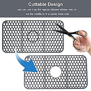 Kitchen Sink Protector, SCITURE Non-slip Sink Protector with Cuttable Center, Foldable Farmhouse Sink Protector for Stainless Steel/Ceramic Sinks, Heat Resistant Sink Mat (1 PCS, Grey, 26"x 14")