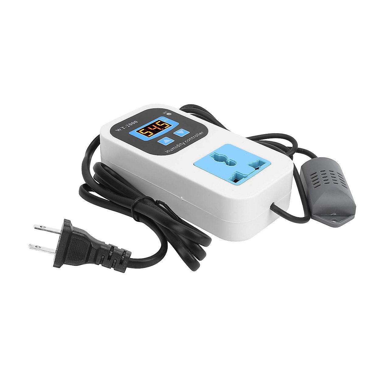 Digital Humidity Controller WT‑2000 110‑220V 0%~99%RH with Humidity Sensor Humidify Dehumidification Switch Socket 0.1%RH Accuracy(US Plug)