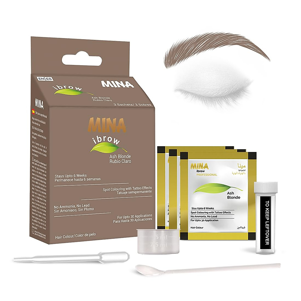 Mina ibrow Tint kit Ash Blond|Long Lasting Natural Spot coloring and Brow Tinting Powder, Water and Smudge Proof | No Ammonia, No Lead with 100% Gray Converge Upto 30 Application