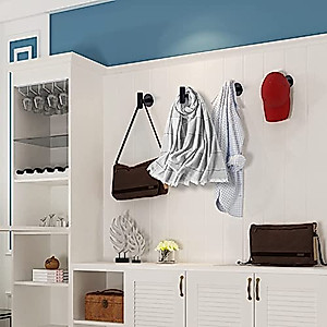 YUET 2 Pcs Bathroom Towel Hook Adhesive,Stick on Metal Coat Hooks Robe Hook SUS 304 Stainless Steel Heavy Duty Door Hanger Towel Robe Clothes Closet Sponges Holder for Bathroom Hotel (Black)