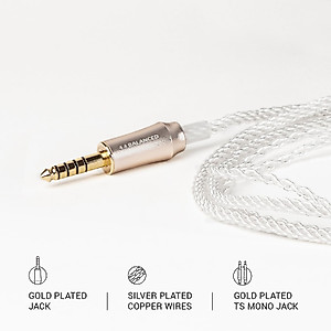 MEZE AUDIO | 99 Series Silver Plated Upgrade Balanced Cable 4.4mm Jack | Headphones HiFi Cable Replacement 4.4mm Male to Dual TS Mono 3.5mm Male Connector Plug | Cable Length 1.2m/3.9ft