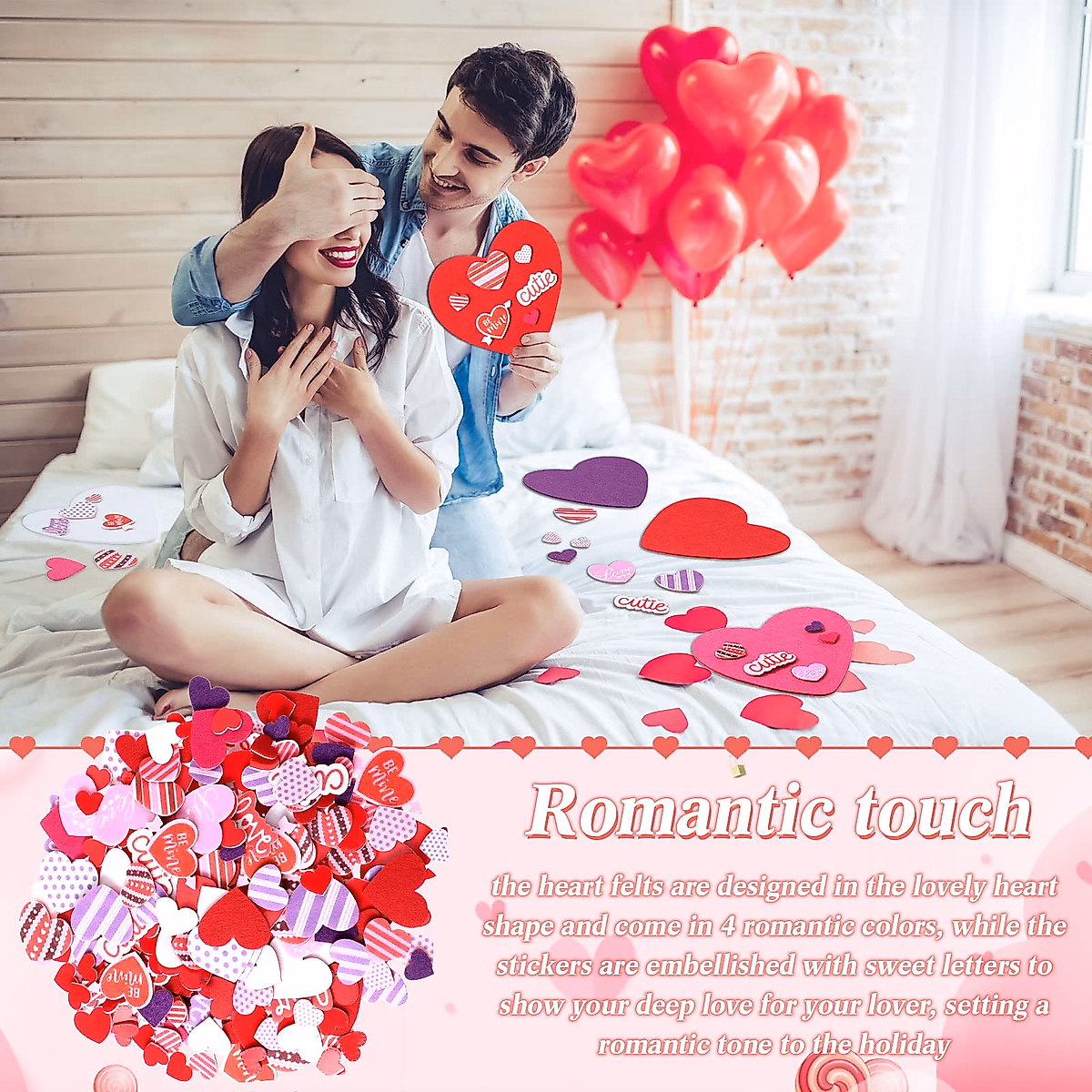 24 Pieces Valentines Felt Hearts DIY Crafts Heart Shape Craft Felt Heart Laser Cutout 300 Pieces Assorted Adhesive Felt Hearts Stickers for Valentine's Day Mother's Day Anniversary Holiday Decorations