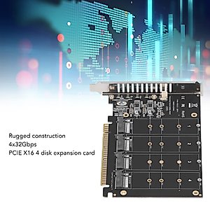 M.2 NVME SSD to PCIE X16 Adapter, 4x32Gbps M.2 NVME (m Key) SSD to PCIe 3.0 x 4 Port Host Controller Expansion Card with Individual LED Indicator