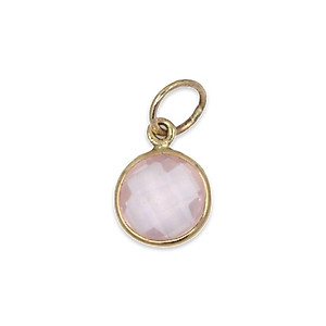 Rose-Quartz Charm 6mm Round Checkerboard-Cut Handmade In 14k Yellow Gold