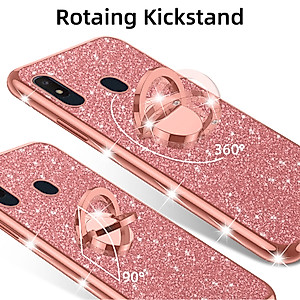 for Samsung Galaxy A10E Phone Case Girls Women Cute Rhinestone Glitter TPU Case with Ring Stand Strap Lanyard Shockproof Protection Cover for Samsung Galaxy A20E -Rose Gold