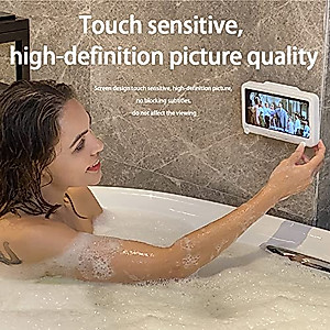 YACSEJAO Upgrade Shower Phone Holder 360° Rotation HD High Sensitivity Wall Mounted Waterproof Phone Case for Shower Bathroom Bathtub Kitchen (Gray)