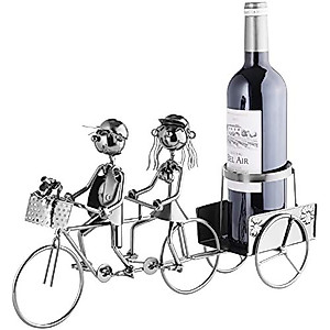 BRUBAKER Wine Bottle Holder Couple on Tandem Bicycle Metal Sculptures and Figurines Decor Wine Racks and Stands Gifts Decoration