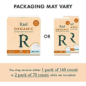 Rael Panty Liners for Women, Organic Cotton Cover - Thin Pantiliners, Light Absorbency, Unscented, Chlorine Free (Micro Thin, 140 Count)