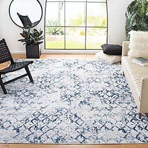 SAFAVIEH Amelia Collection Area Rug - 8' x 10', Grey & Navy, Modern Trellis Distressed Design, Non-Shedding & Easy Care, Ideal for High Traffic Areas in Living Room, Bedroom (ALA783H)