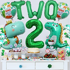Dinosaur 2nd Birthday Decorations,Dinosaur Birthday Party Supplies 2 year old Dinosaur Balloons,TWO Letter Balloon, Number 2 Balloon for 2nd Birthday Decorations