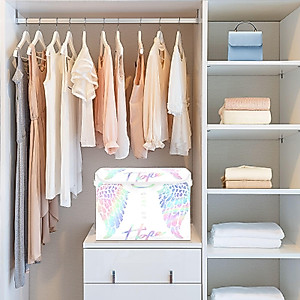 KiRYu Never-give-up-angel-wings-black Foldable Fabric Storage Boxes with Lids, Cube Large Storage Bins for Shelves Closet Home Bedroom Office Decorative