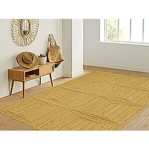 CASAVANI Collection Rectangular Area Rug - 4x6 Ft' Beige Braided Jute Rug Geometric Kilim Rug Indoor Outdoor Use Carpet Flatweave Rugs for Bedroom Dining Room Living Room