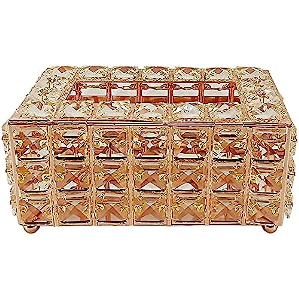 Handmade Square Crystal Tissue Box Tray 200pc Paper Towel Storage, Silver Rectangle Cover Luxury Toilet Holder for on Bathroom Vanity/Countertop/Bedroom Dresser/Night Stand/Desk/Table Rectan (Gold)