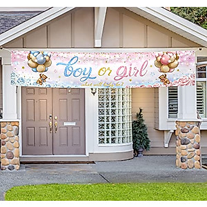 Bear Gender Reveal Decoration-Pink And Blue Bear Baby Shower Banner Decoration,Large Baby Baer Boy Or Girl Yard Sign Banner for Bear Theme Gender Revel Party Decoration