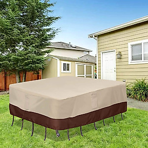 Vailge Waterproof Patio Furniture Set Cover, Lawn Patio Furniture Cover with Padded Handles, Patio/Outdoor Table Cover, Patio/Outdoor Dining Square Table Chairs Cover(Small,Beige & Brown)