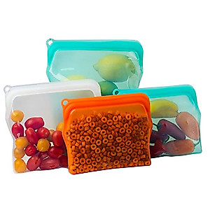 BluePerlOne Two-30 oz. 100% Silicone Reusable Food Storage Bags (2 Pack) - Eco-friendly, Food-Grade, Leak-Proof Zipper Bags - Microwave, Oven, Sous Vide, Dishwasher & Freezer Safe (4 Cups/ 30 oz.)