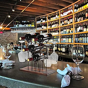 Wine Racks Countertop, Hold 4 Bottles Wine and 4 Wine Glasses, 2 in 1 Wine Glass Holder and Storage, for Home Decor & Kitchen Storage Rack, Bar, Wine Party, Made in Wood & Metal Shelf