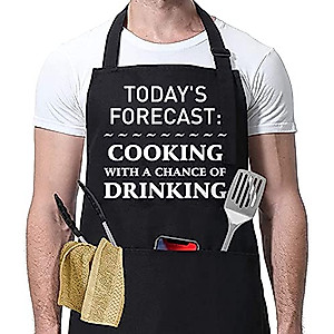 XBPDMWIN Aprons for Men Funny, Men's BBQ Aprons Cooking with A Chance of Drinking, Fully Adjustable, Two Pockets, Extra Long Ties