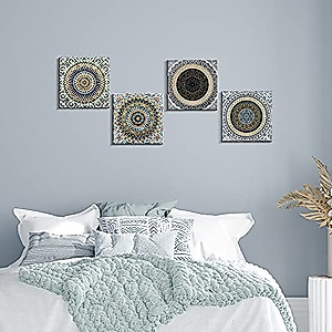 Bathroom Decor Boho Canvas Wall Art 4 Panel Mandala Canvas Print Artwork for Living Room Bedroom Decoration (12"x12"x4, B)