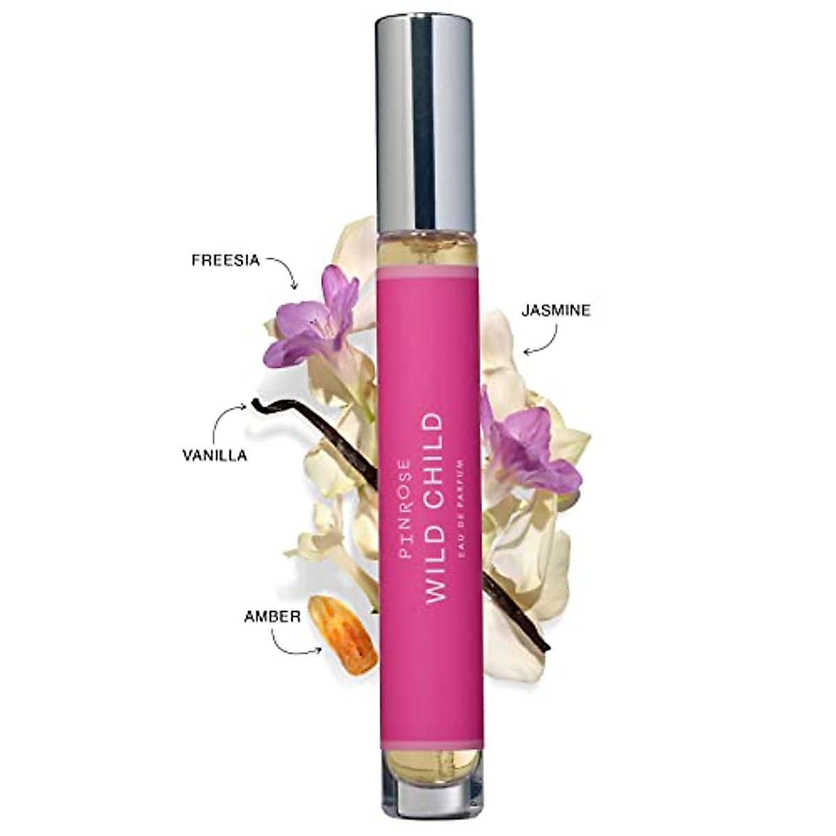 PINROSE Perfumes Wild Child - Eau de Parfum Travel Spray for Women - Clean, Vegan, Cruelty-free, and Hypoallergenic Scent with Essential Oils - Notes of Tiare Flower, Jasmine, Vanilla and Bergamot