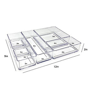 Isaac Jacobs 6-Tray Clear Acrylic Organizer Set, (Six Individual Trays), Multi-Purpose, Stackable Storage Solution for Makeup, Crafts, Desk, School, Office Supplies & More, for Bathroom, Kitchen