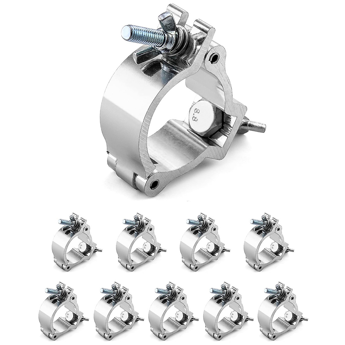 QWORK Truss Clamp Stage Lights Clamp, 10 Pack 2 Inch Aluminum Alloy Lighting Clamp for Truss, Moving Head Light, Fits 48-52mm OD Tube/Pipe, Heavy Duty 220Lbs Load Capacity