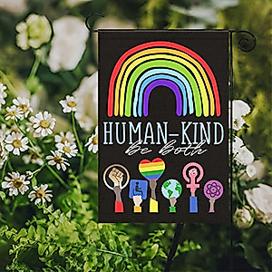Swooflia Human Kind Be Both Garden Flag Black Lives Matter LGBT Small Yard Flag for Outside Decor Burlap Garden Sign 12x18 Inch Double Sided HYQ-261