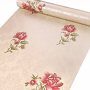 HOYOYO 17.8 x 78 Inches Self-Adhesive Shelf Liner, Self-Adhesive Shelf Liner Dresser Drawer Paper Wall Sticker Home Decoration, Vintage Peony Damask