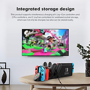 ECHZOVE Controller Charger for Nintendo Switch, Charger for 4 Switch Joy-Con Controllers, 2 Switch Pro controllers, 2 Joy-con Wrist Straps with USB 2.0 Ports(Not for PowerA Pro Controllers)