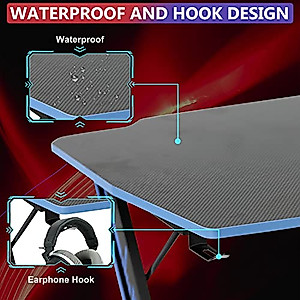 Yewuli 39.4'' Gaming Desk Computer Desk Gaming Table Z Shaped Gaming Workstation Pc Gamer Desk Small Computer Desk Adjustable Height with Headphone Hook, Blue