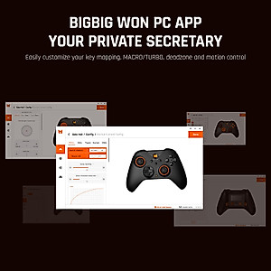 Wireless Gaming Controllers, BIGBIG WON PC Gaming Controller Custom Button, 6-Axis Gyro, Dual Shock, Macro, Turbo, 2.4GHz Dongle Gamepad for Windows 10/Android/iOS/Switch Bluetooth Controller Black