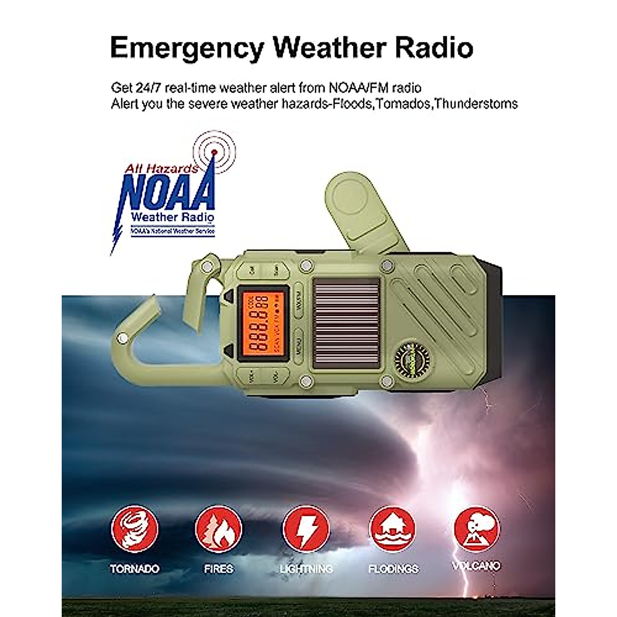 Rechargeable Emergency Radios Walkie Talkies for Adults with FM/NOAA, Weather Alerts, LED Flashlight, and Solar Hand Crank - Long Range 2 Way Radios with USB Charging and SOS Alarm