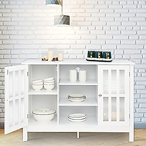 SEASD 43 Inch Wood Kitchen Credenza & Sideboard Buffet Storage Cabinet Entryway Serving Storage Cabinet with Doors