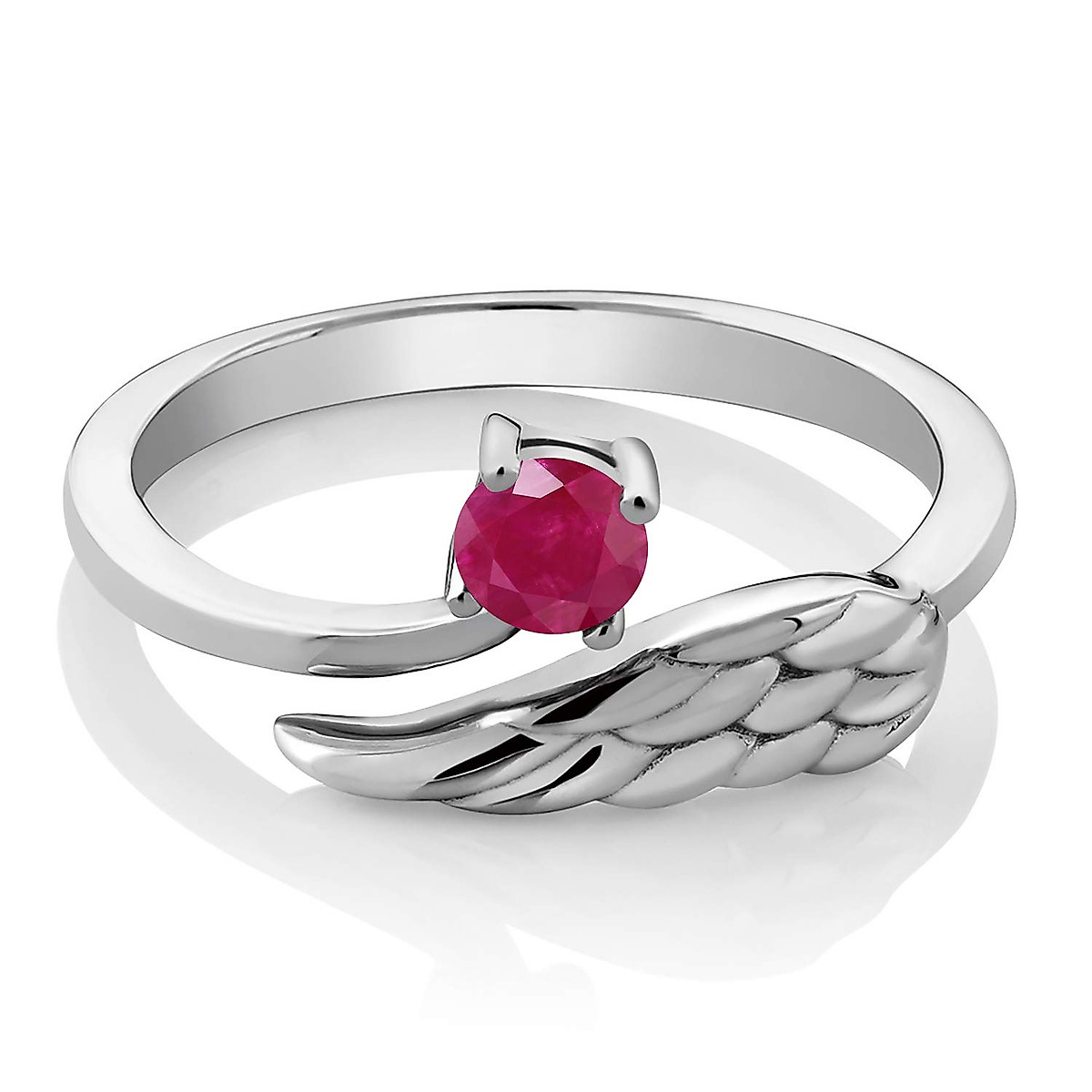Gem Stone King 925 Sterling Silver Gemstone Birthstone Angel Wing Ring | Round 4MM | Wedding Engagement Anniversary Promise Ring For Women | Available In Size 5, 6, 7, 8, 9