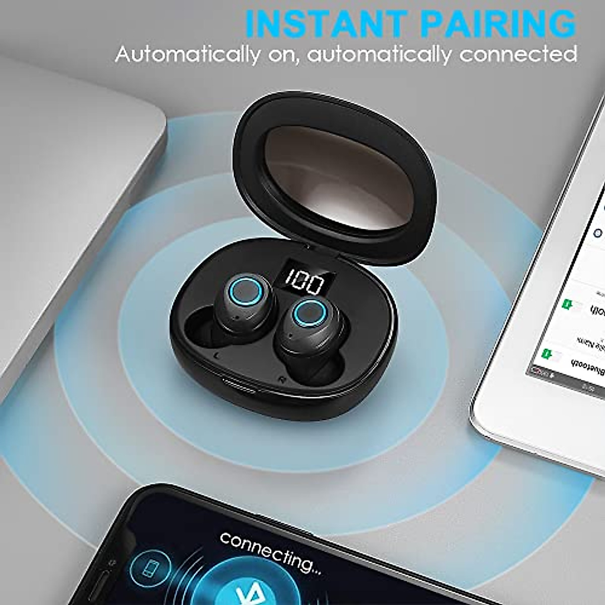 Wireless Earbud, Bluetooth 5.1 Headphones with HD Mic, 2023 Mini Bluetooth Earbud Deep Bass, 30H IP7 Waterproof Wireless Headphones, Wireless Earphones in Ear with Touch Control, USB-C Fast Charging