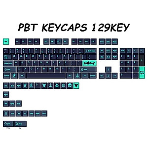 GEKUCAP Custom Keycaps, 129 Keys Dark Blue Keycaps, Dye Sublimation PBT Key Caps, Cherry Profile Keycaps Hammerhead Shark English Set for Cherry MX Gateron Kailh Switches Mechanical Keyboards