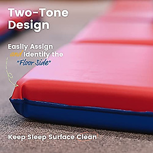 ECR4Kids Premium Folding Rest Mat, 3-Section, 1In, Classroom Furniture, Blue/Red