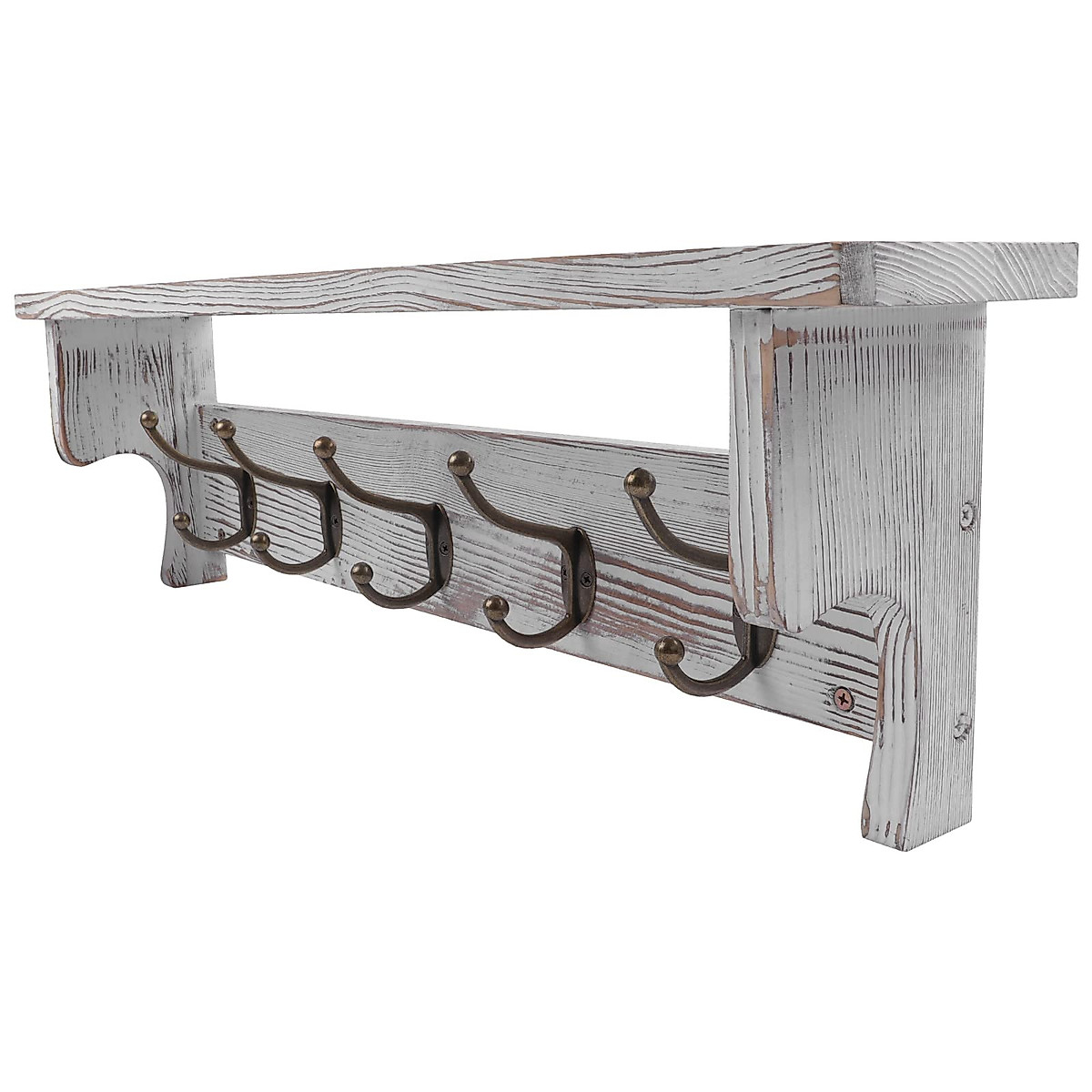 35" Long Coat Rack Wall Mount with Shelf, Rustic Wooden Entryway Shelf with 8 Hanger Hooks, Farmhouse Mounted Pinewood Floating Wall Hook Rack Shelf for Kitchen Bathroom Mudroom Laundry, White