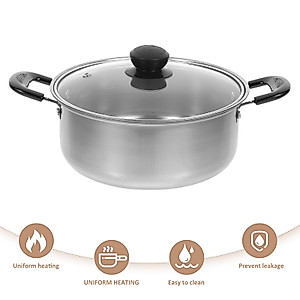 Housoutil 6 Quart Stock Pot - Stainless Steel Metal Soup Pot with Glass Lid Cooks Standard Stock Pot for Cooking - Sauce Pot Heavy Duty & Dishwasher Safe