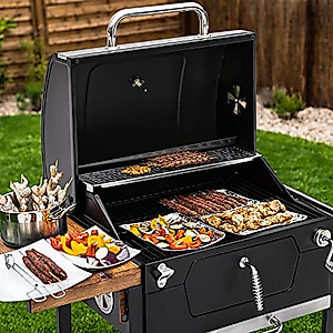 Royal Gourmet CD1824M 24-Inch Charcoal, BBQ Smoker with Handle and Folding Table, Perfect for Outdoor Patio, Garden and Backyard Grilling, Black