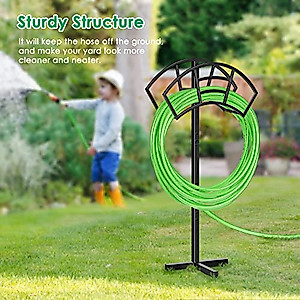 TomCare Garden Hose Holder Thick Metal Water Hose Holder Hose Stand Detachable Hose Reel Freestanding Garden Hose Storage Hose Hanger Decorative gardening gifts Hose Holders for Outside Garden, Black
