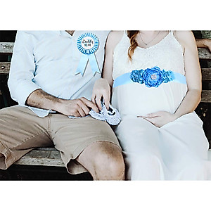 Sky Blue Maternity Sash & Daddy to be Corsage Set - Baby Shower Sash Baby Boy Pregnancy Sash Keepsake Baby Shower Flower Belly Belt