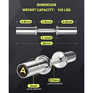 AboveGenius Pair of 16" Olympic Dumbbell Handles Loadable Dumbbell Bars for 2-inch Olympic Weight Plates Ideal for Home Gym Strength Training, 2 Pair of Spring Collars Included