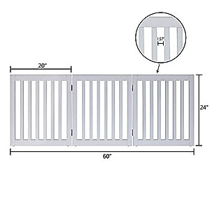 unipaws Freestanding Wooden Pet Gate for Dog and Cat, 24" H and 36" H Foldable Dog Gate with 2PCS Support Feet for Doorway, Halls, Stairs, White, Indoor Use
