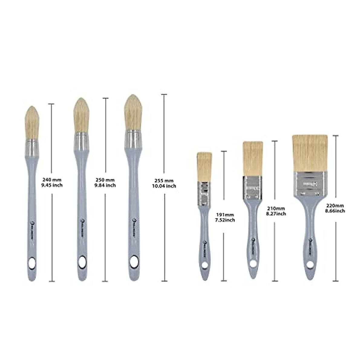 ROLLINGDOG Edge Paint Brush-Trim Paint Brush,3 Pointed Round Edge Brushes and 3 Flat Paint Brushes for Sash,Stain,Varnish,Baseboards(Pack of 6)