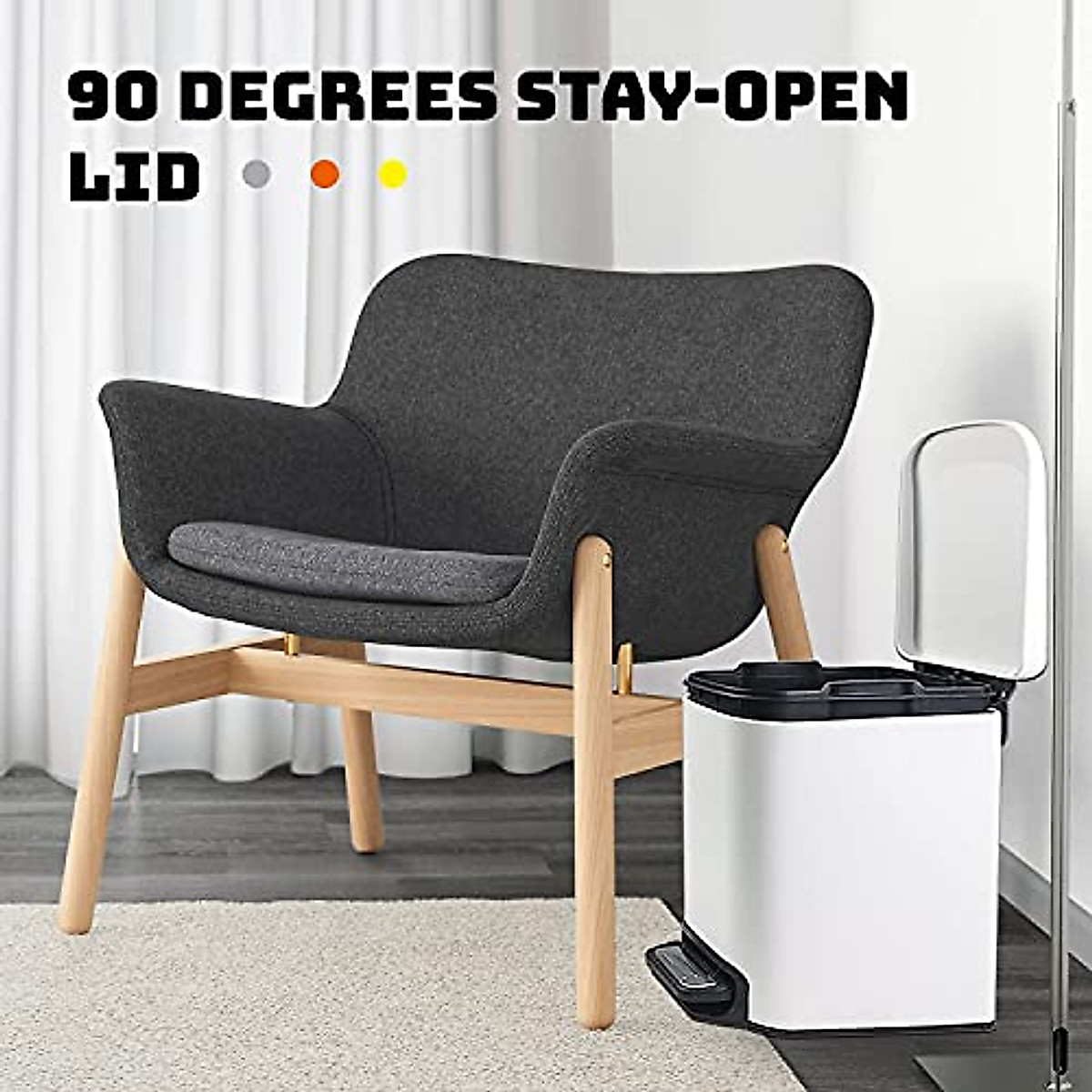 JACY&Co Small Bathroom Trash Can with Lid Soft Close, 6 Liter / 1.6 Gallon Stainless Steel Garbage Can with Removable Inner Wastebasket, Anti-Fingerprint Finish(White)