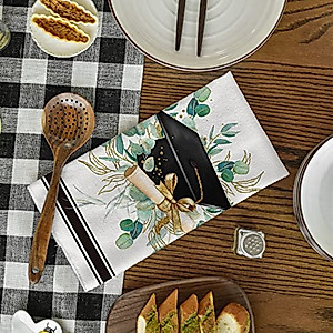 Artoid Mode Congrats Eucalyptus Leaves Diploma Cap Fingertip Towel, 18x26 Inch Soft Absorbent Graduation Party Hand Towel for Kitchen Decoration